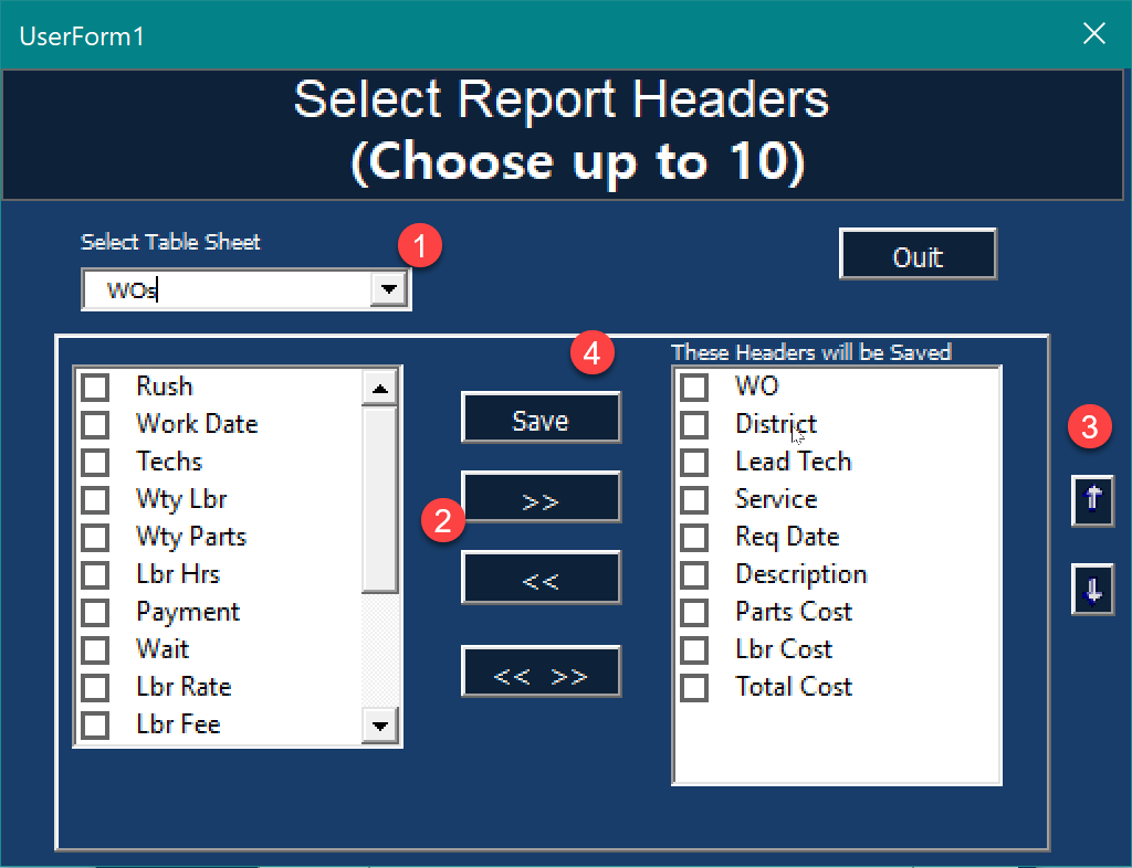 033Select Report Headers